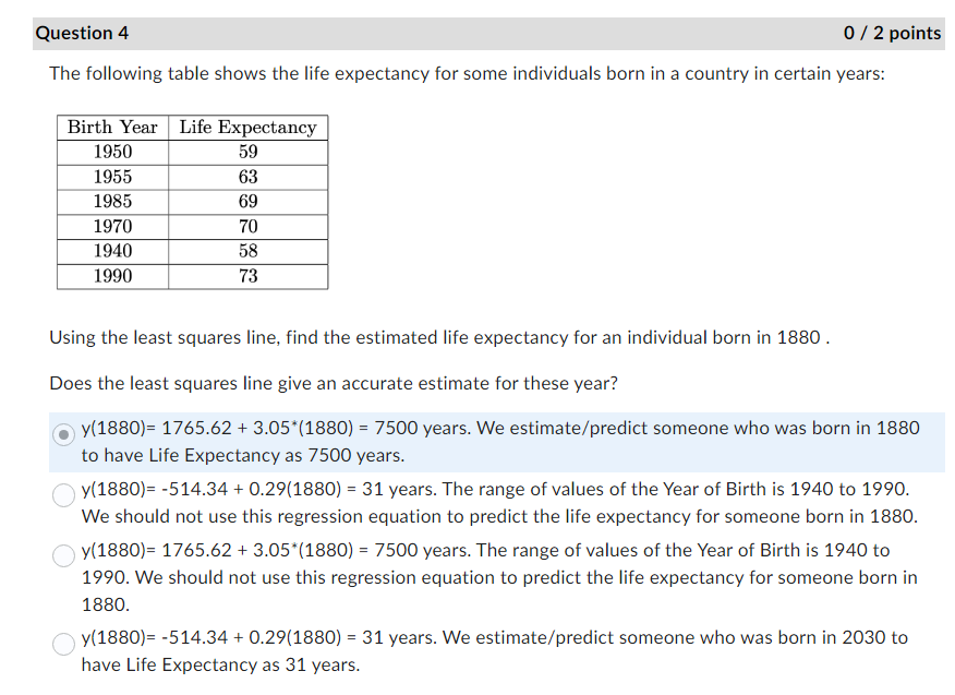 Solved Question 4The following table shows the life | Chegg.com