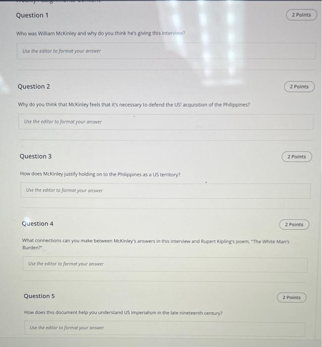 Solved Question 1 2 Points Who was William McKinley and why | Chegg.com