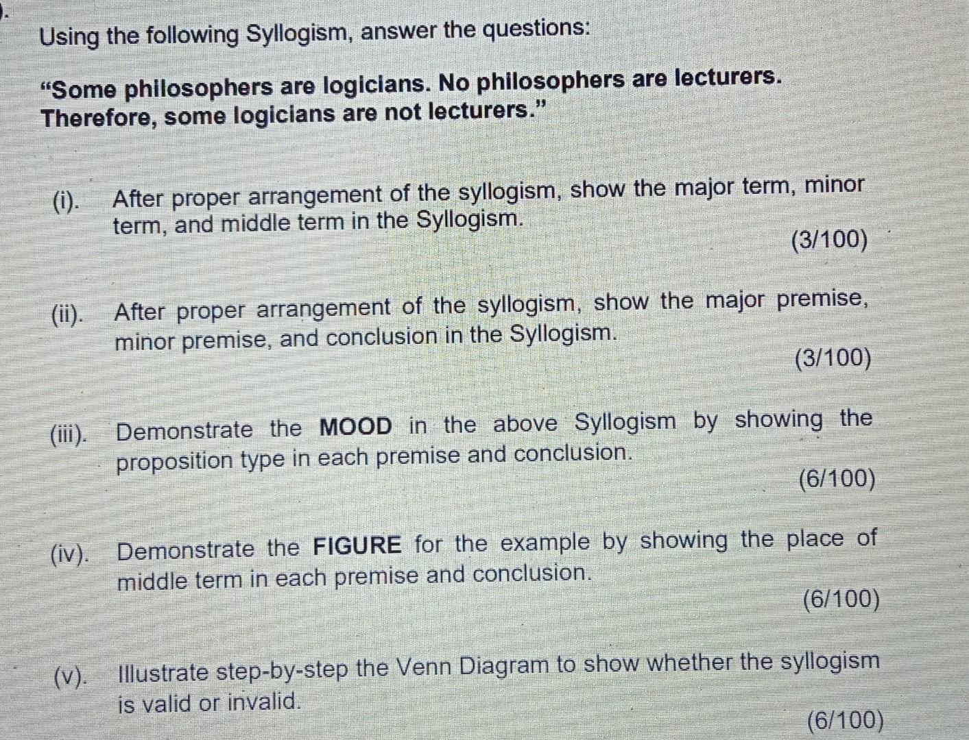 Solved Using the following Syllogism, answer the questions: | Chegg.com