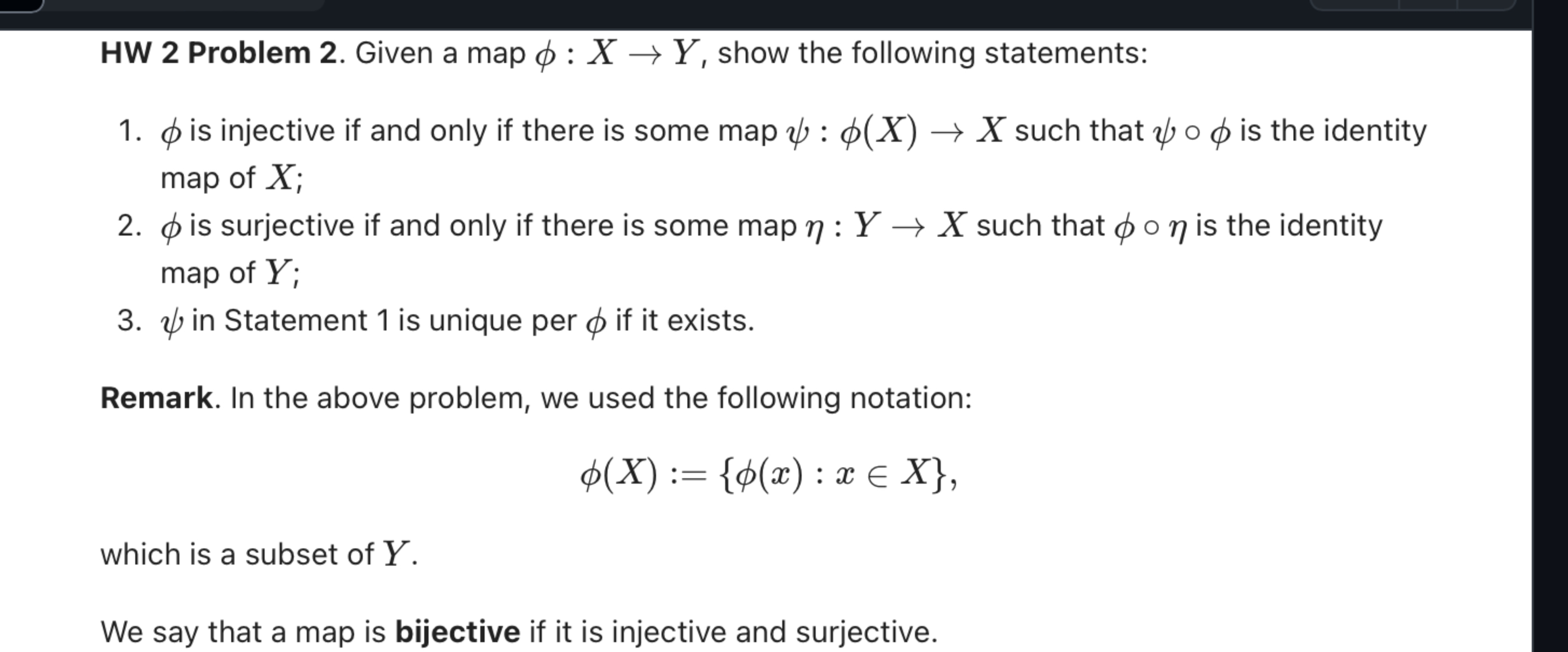HW 2 ﻿Problem 2. ﻿Given a map φ:x→Y, ﻿show the | Chegg.com