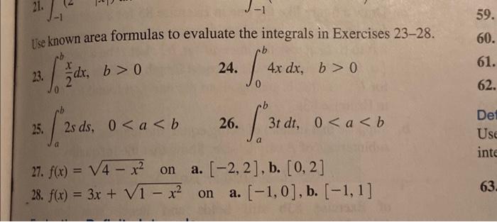 Solved Use known area formulas to evaluate the integrals in | Chegg.com