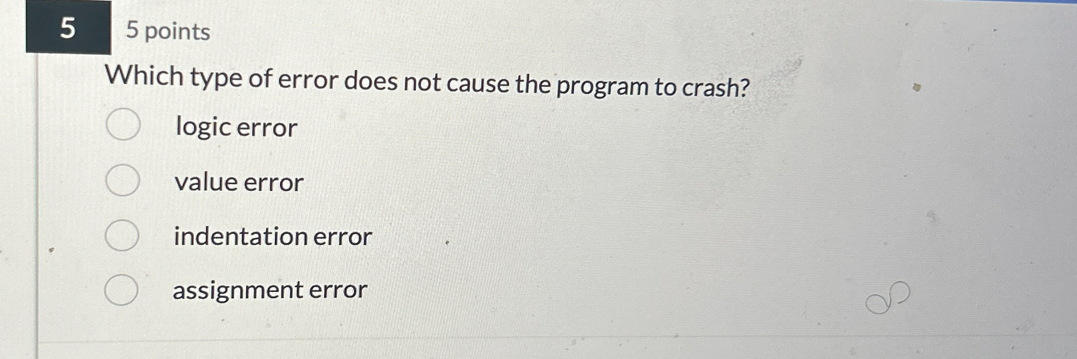 Solved 55 ﻿pointsWhich type of error does not cause the | Chegg.com