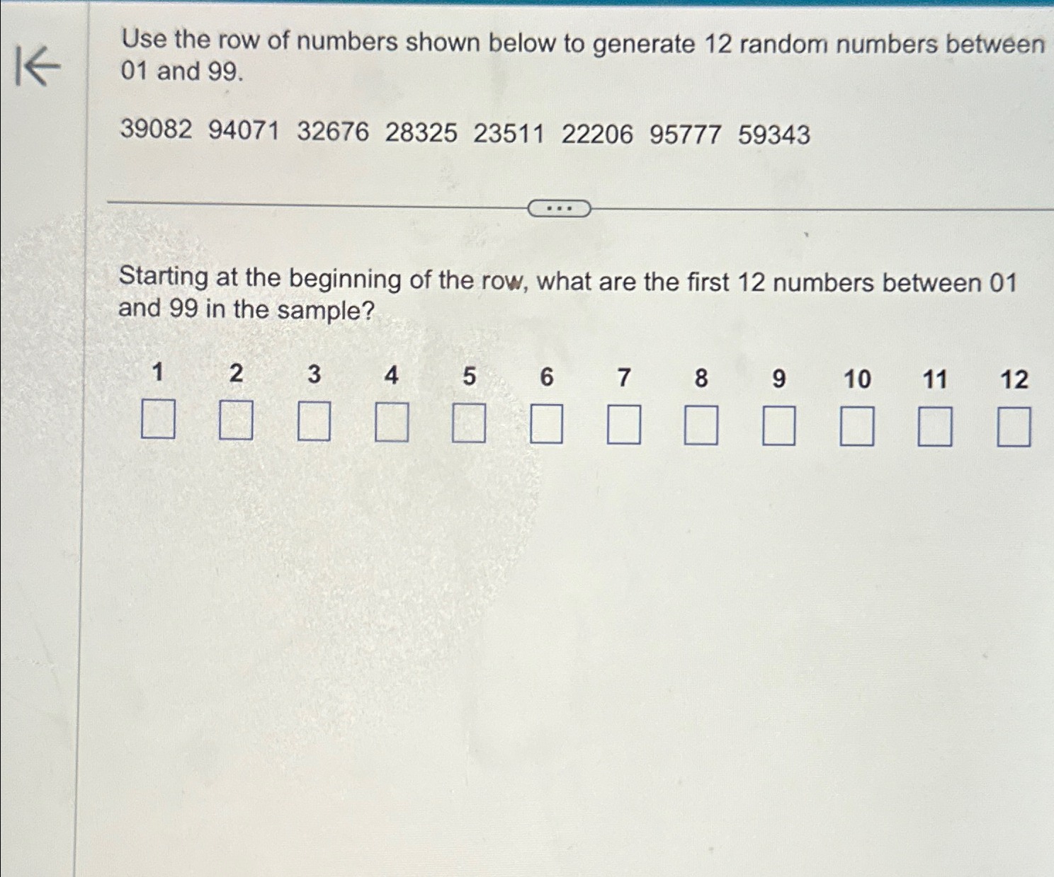 Solved Use the row of numbers shown below to generate 12 | Chegg.com