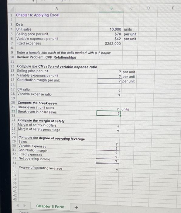 Solved Required Information Chapter 6: Applying Excel Excel | Chegg.com