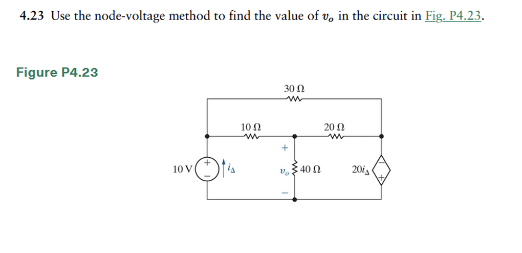 Solved 4.23 ﻿Use the node-voltage method to find the value | Chegg.com