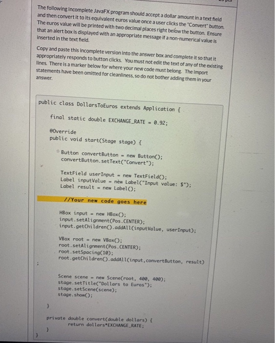 Solved The following incomplete JavaFX program should accept | Chegg.com