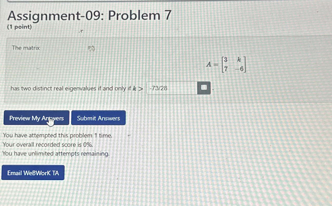 Solved Assignment-09: Problem 7(1 ﻿point)The | Chegg.com