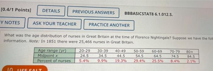 Solved [0.4/1 Points] DETAILS PREVIOUS ANSWERS BBBASICSTAT8 | Chegg.com
