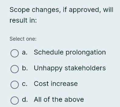 Solved Scope changes, if approved, will result in:Select | Chegg.com