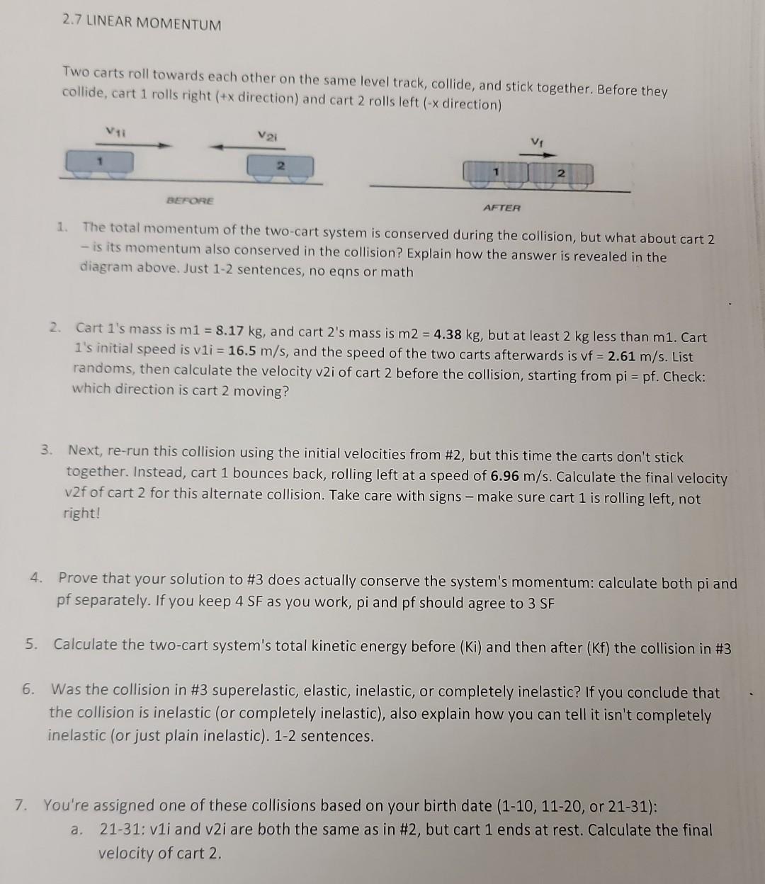Solved Two carts roll towards each other on the same level | Chegg.com