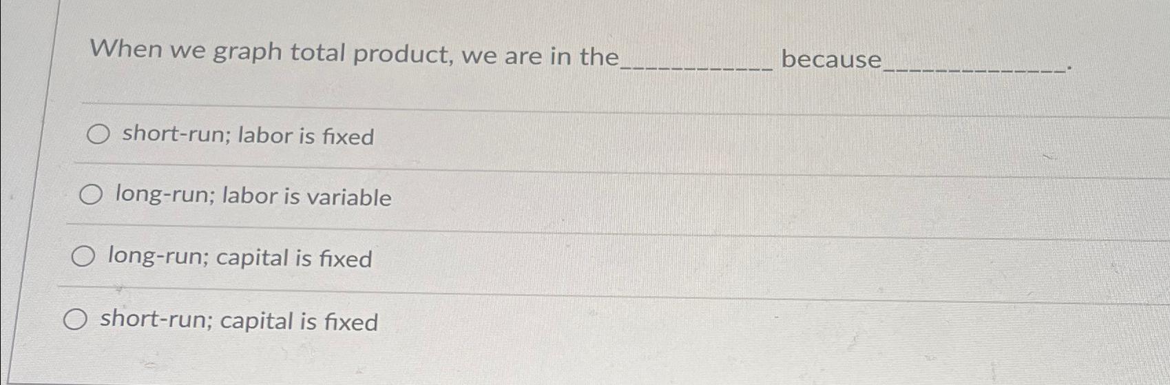 Solved When we graph total product, we are in the | Chegg.com