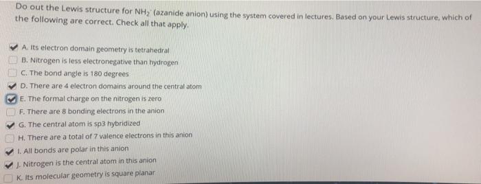 Solved Do out the Lewis structure for NHz (azanide anion) | Chegg.com