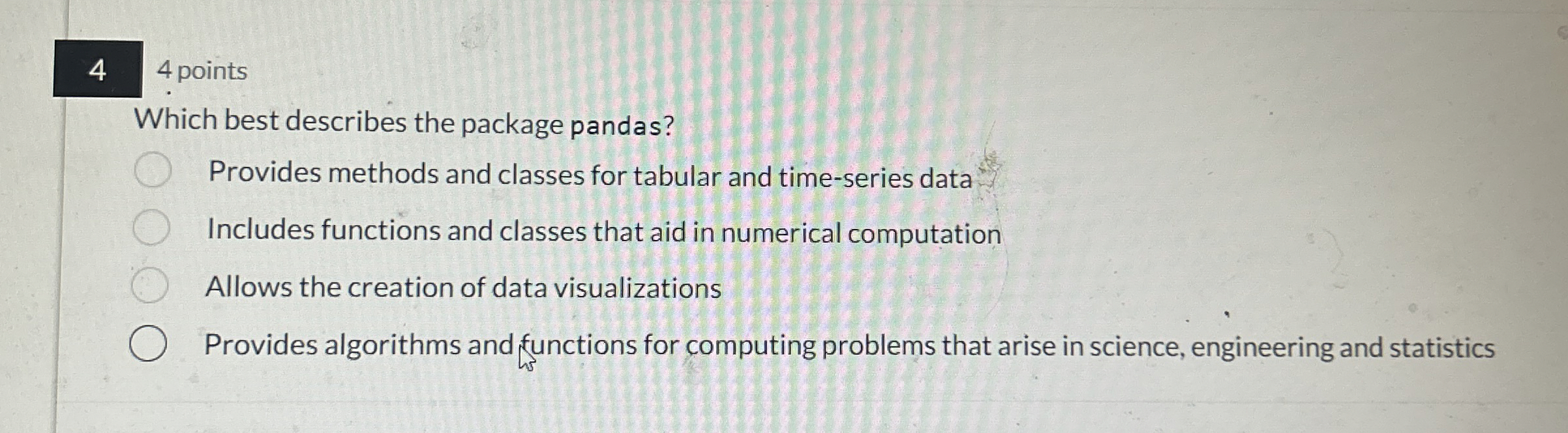 Solved 44 ﻿pointsWhich best describes the package | Chegg.com