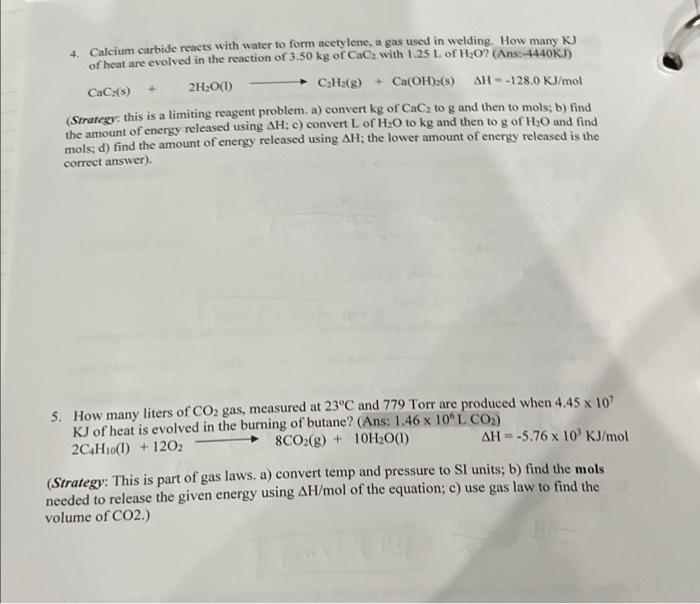 Solved 4. Calcium carbide reacts with water to form | Chegg.com