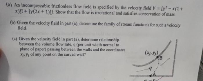 Solved (a) An incompressible frictionless flow field is | Chegg.com