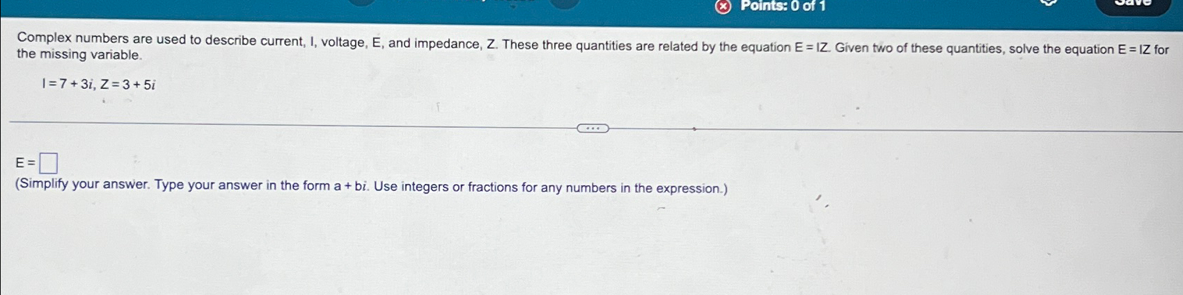 Solved Complex numbers are used to describe current, I, | Chegg.com