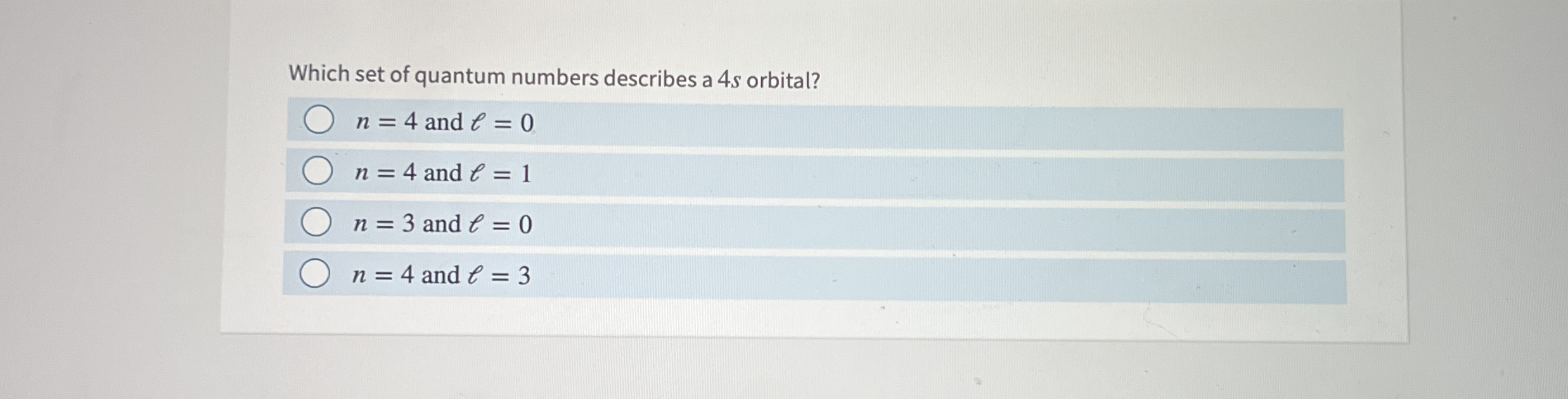 Solved Which set of quantum numbers describes a 4s | Chegg.com