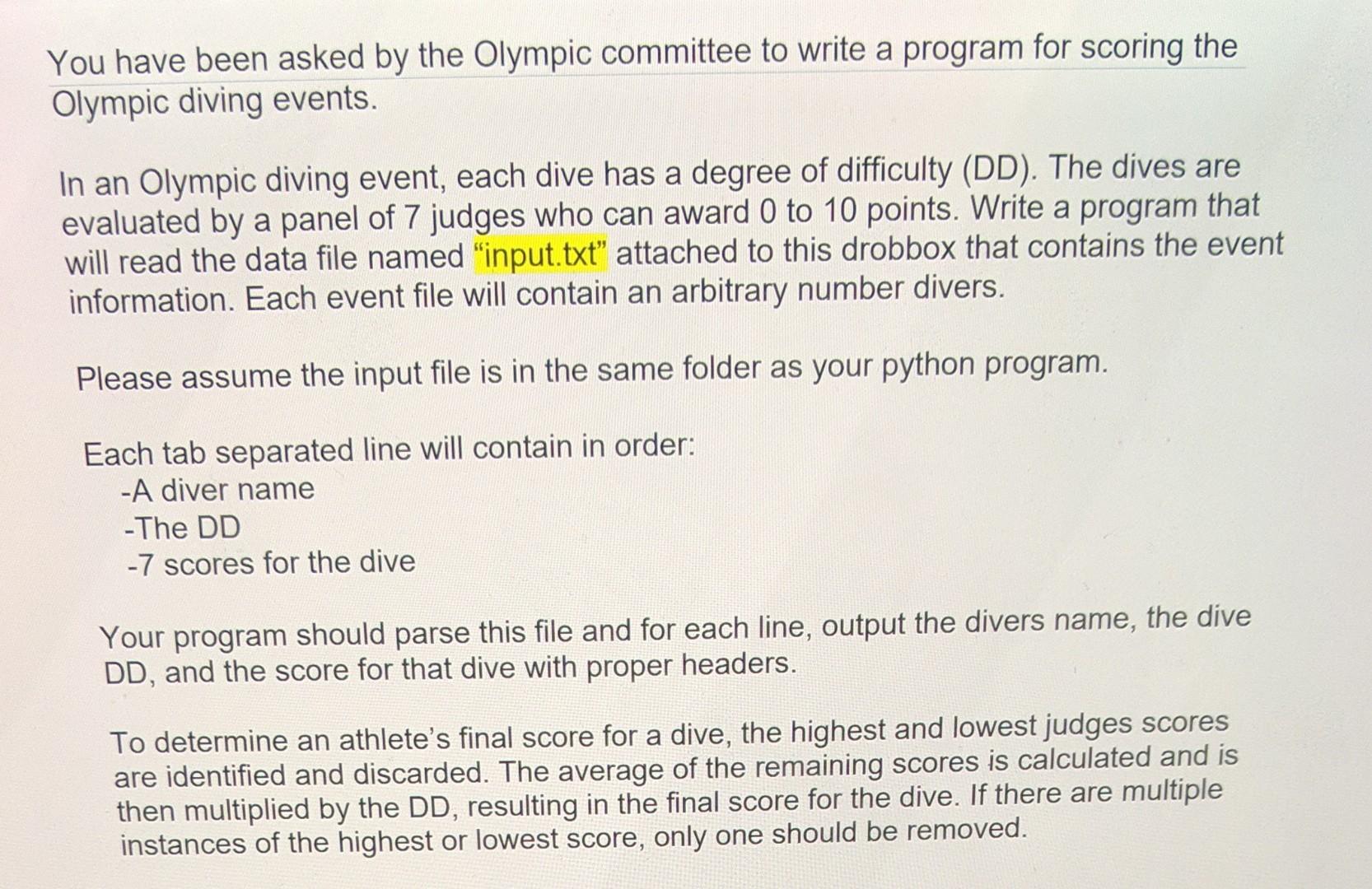 Solved You have been asked by the Olympic committee to write | Chegg.com
