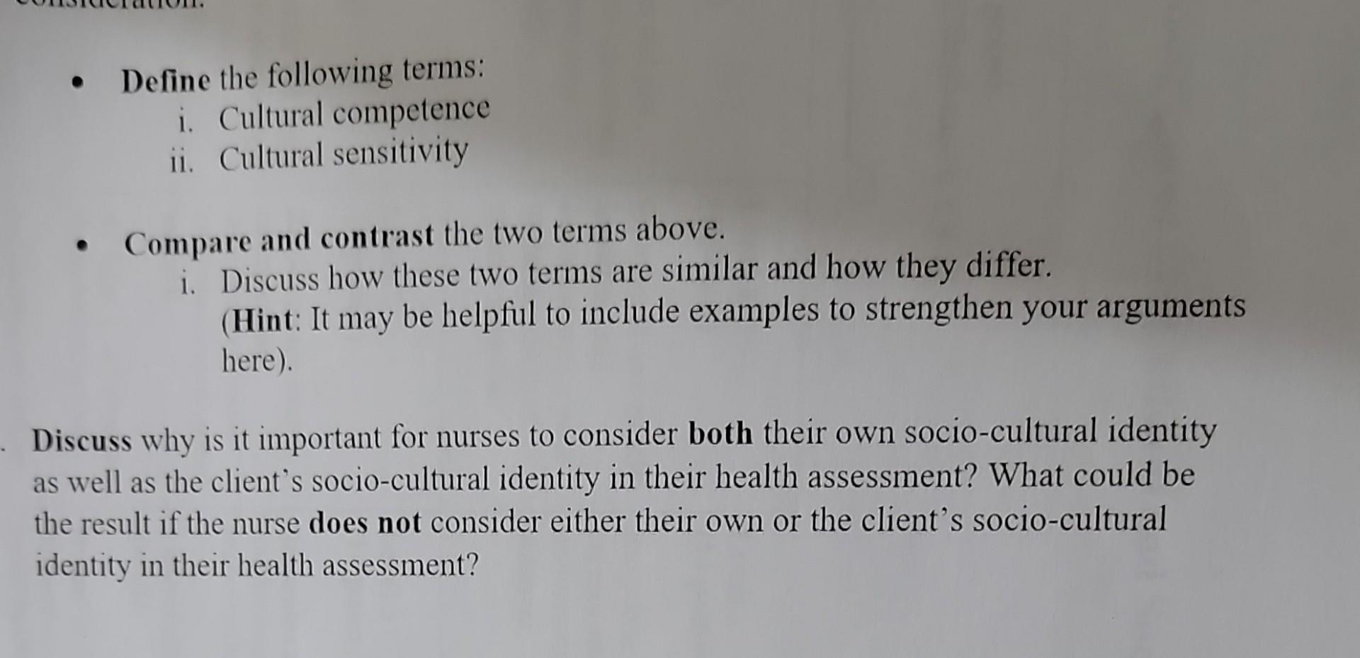 Solved - Define the following terms: i. Cultural competence | Chegg.com