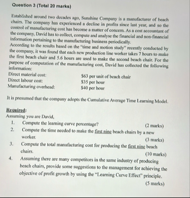 Question 3 (Total 20 ﻿marks)Established around two | Chegg.com