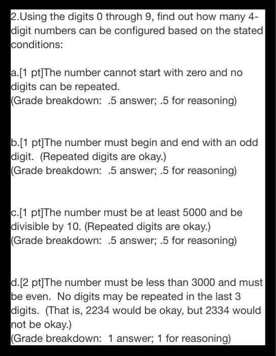 Solved 2.Using the digits 0 through 9, find out how many 4- | Chegg.com
