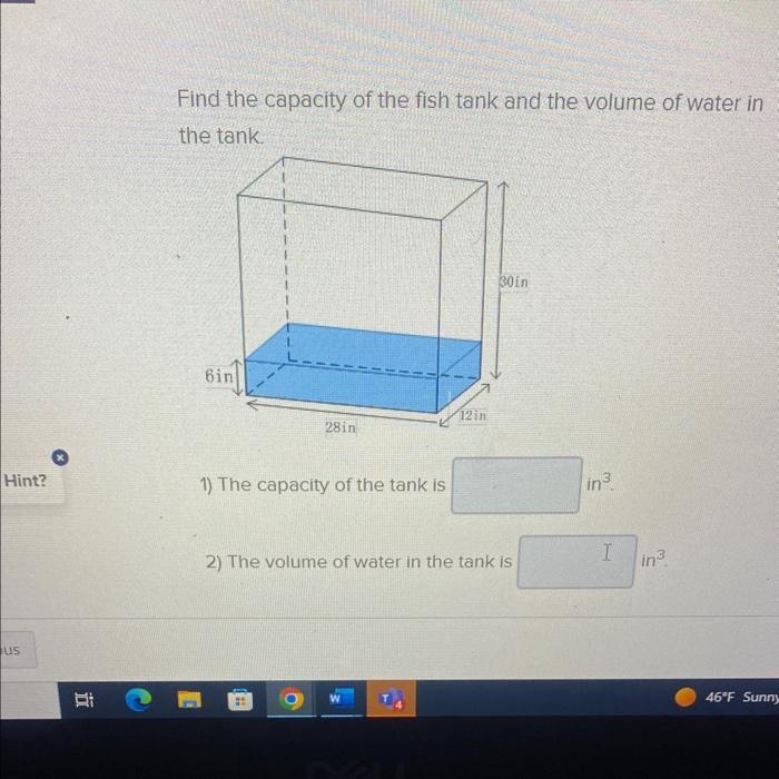 Solved Find the capacity of the fish tank and the volume of | Chegg.com