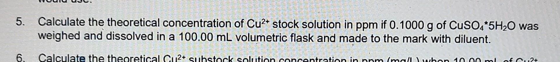 Solved 5. Calculate the theoretical concentration of Cu2+ | Chegg.com