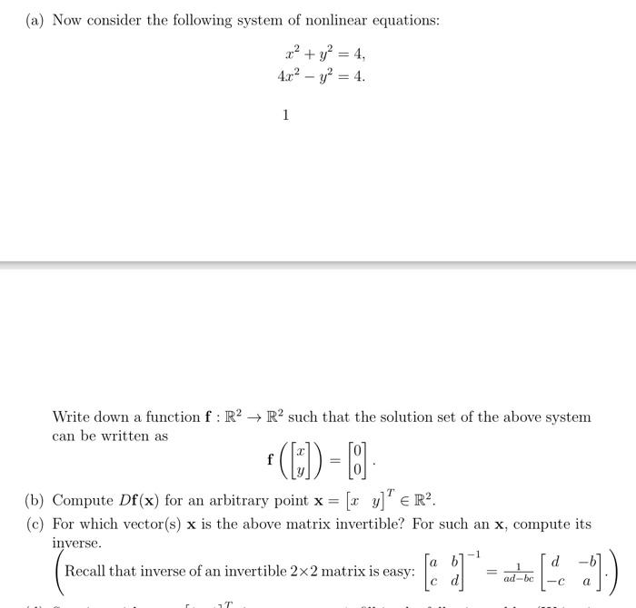 Solved (a) Now consider the following system of nonlinear | Chegg.com