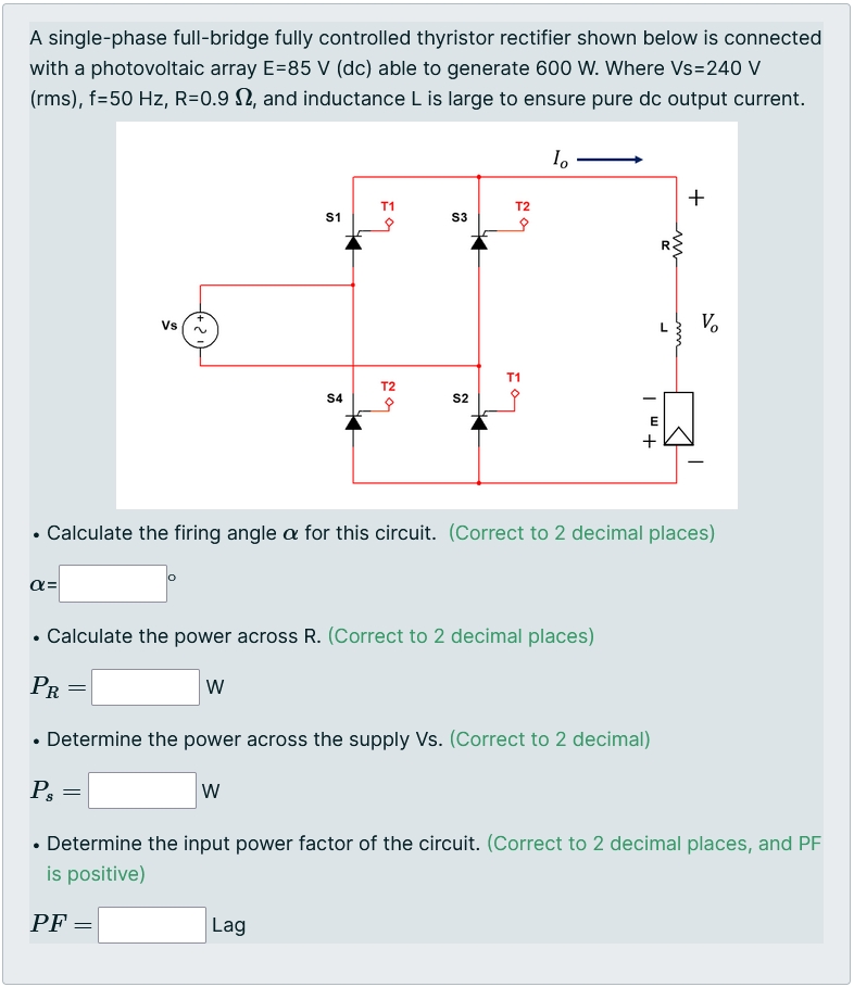 Solved A single-phase full-bridge fully controlled thyristor | Chegg.com