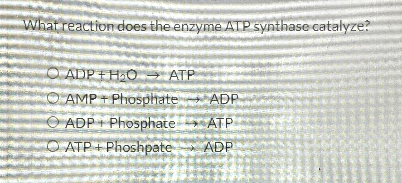 Solved What reaction does the enzyme ATP synthase | Chegg.com