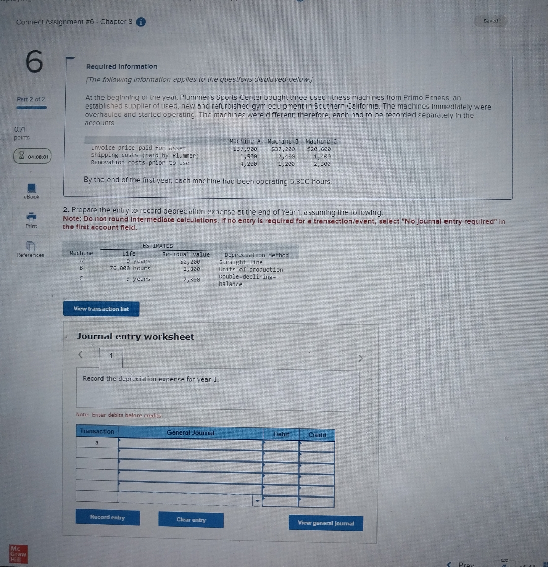 Solved Connect Assignment #6 - ﻿Chapter 8Savedi)Required | Chegg.com