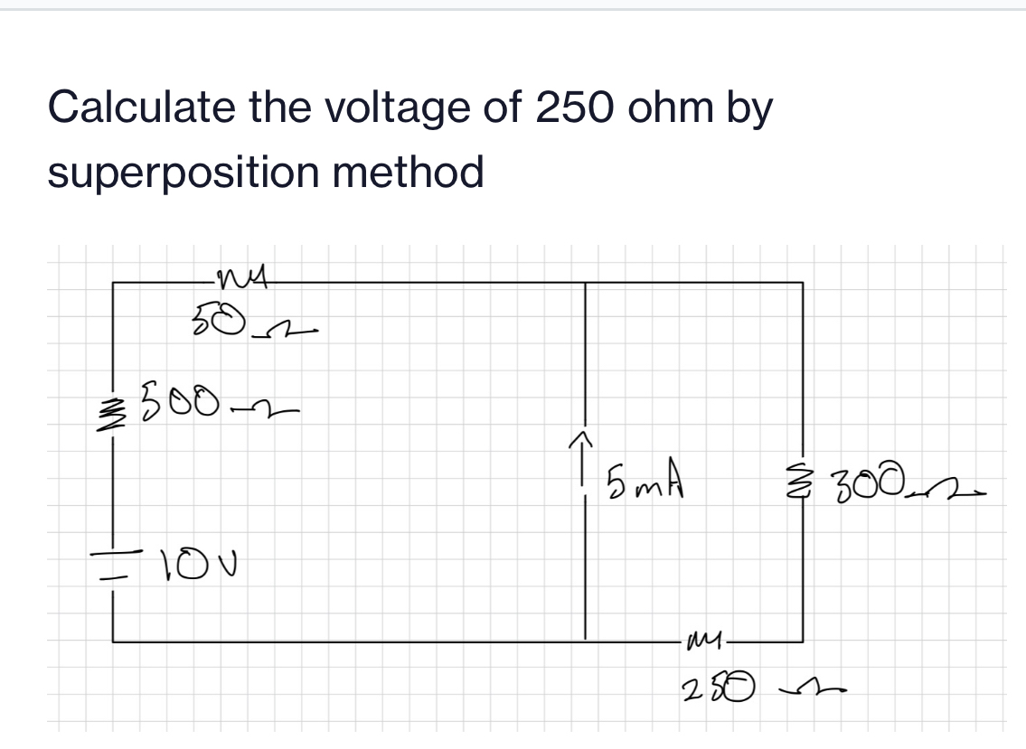 Solved Calculate the voltage of 250 ﻿ohm by superposition | Chegg.com
