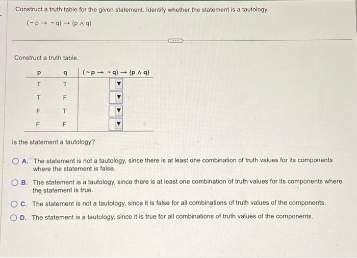 Solved Construct a truth table for the given statement. | Chegg.com