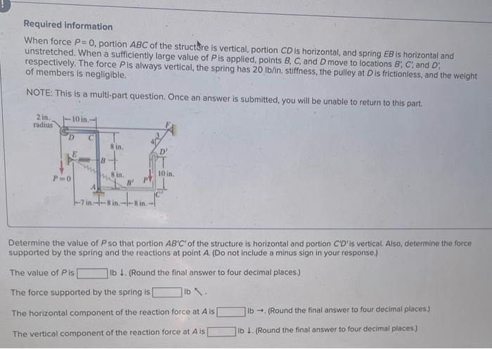 Solved Required information When force P=0, portion ABC of | Chegg.com Solved Required information When force P=0, portion ABC of | Chegg.com