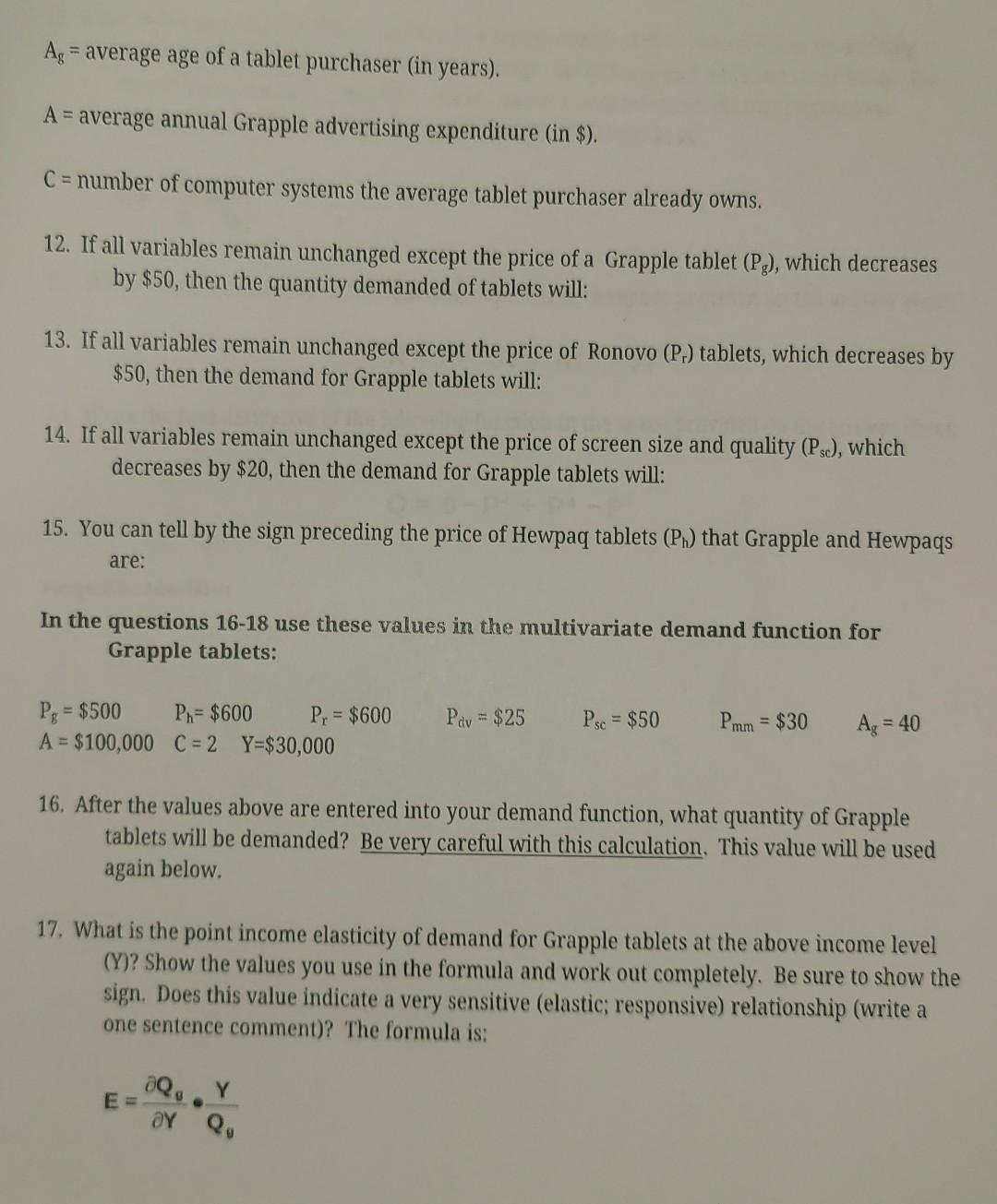 Solved The multivariate demand function below will be needed | Chegg.com