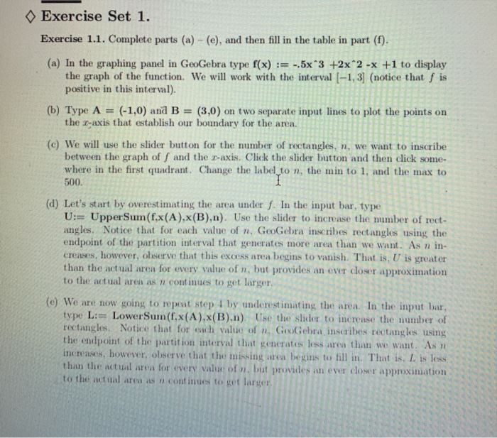 Exercise Set 1. Exercise 1.1. Complete parts (a) – | Chegg.com