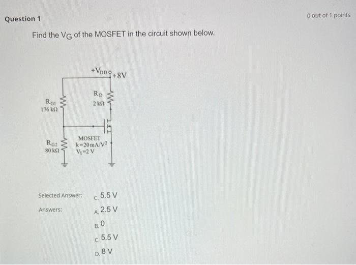 Solved Find the VG of the MOSFET in the circuit shown below. | Chegg.com