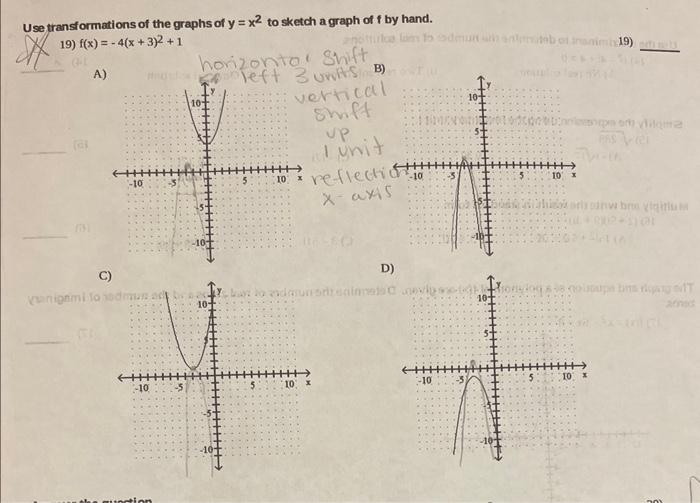 Solved Use transformations of the graphs of y=x2 to sketch a | Chegg.com