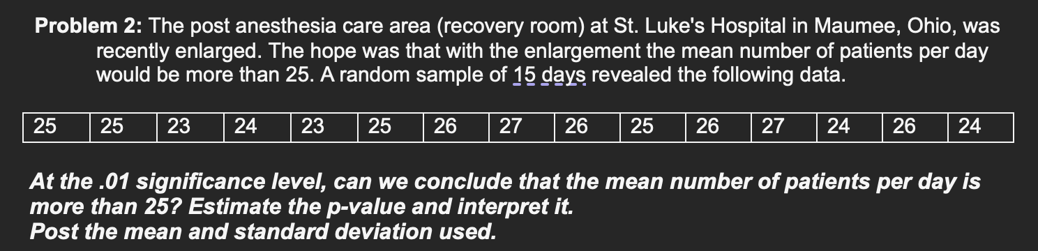 Solved Problem 2: The post anesthesia care area (recovery | Chegg.com
