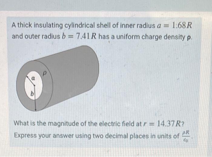 Solved A thick insulating cylindrical shell of inner radius | Chegg.com