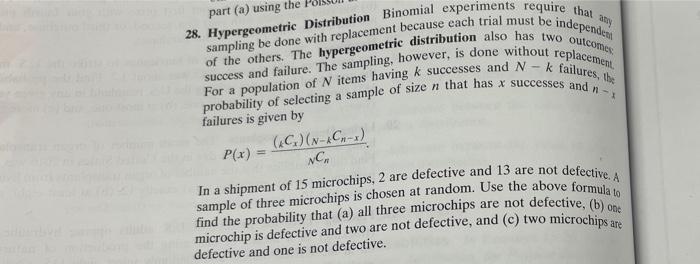 Solved 28. Hypergeometric Distribution Binomial experiments | Chegg.com