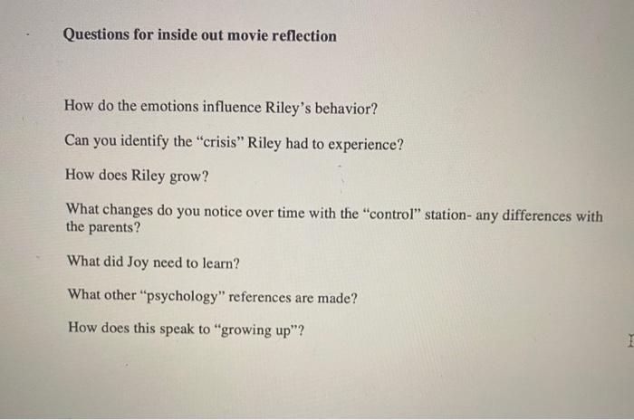 Questions for inside out movie reflection How do the | Chegg.com