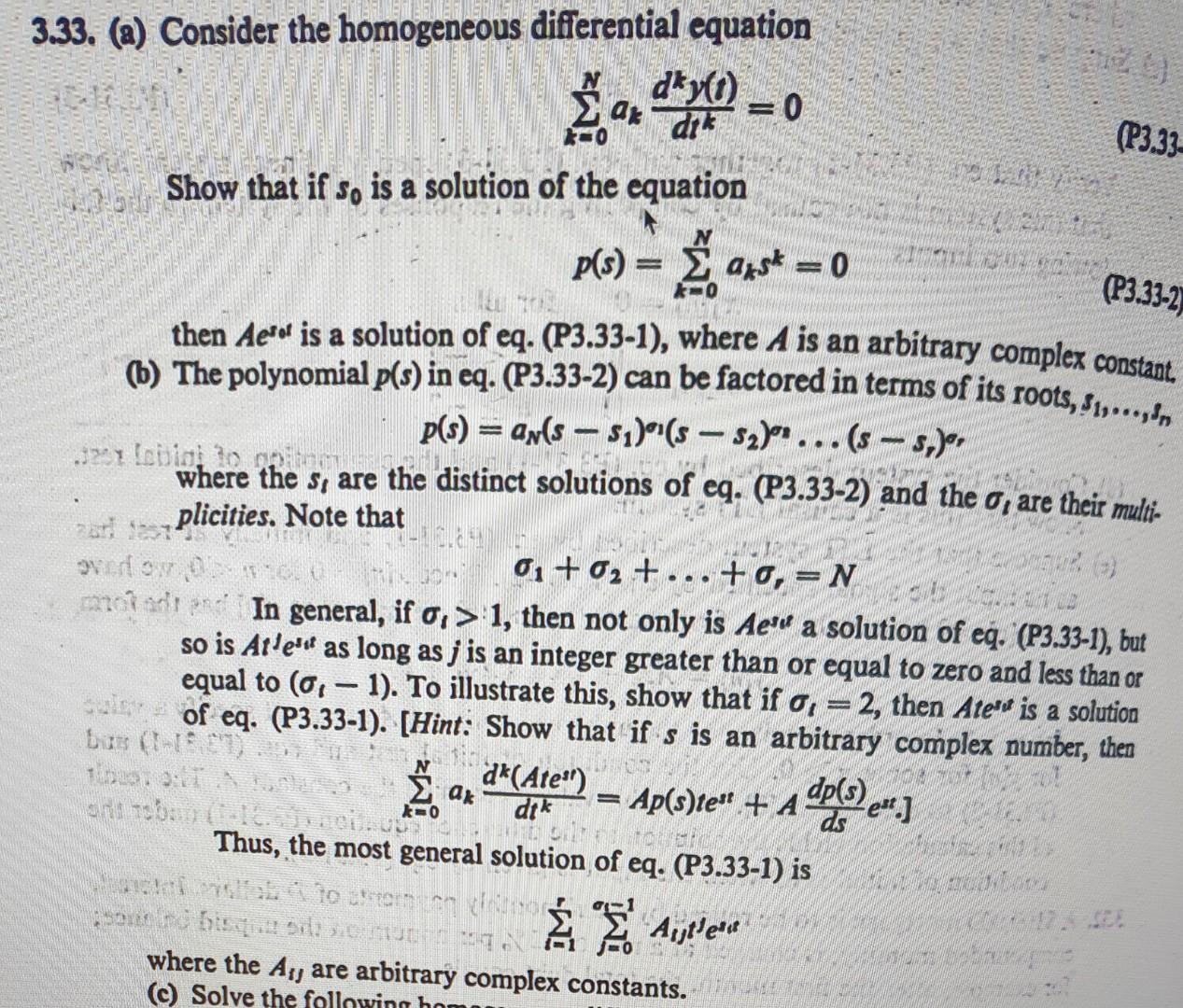 Solved (P3.33 (P3.33-2 3.33. (a) Consider the homogeneous | Chegg.com