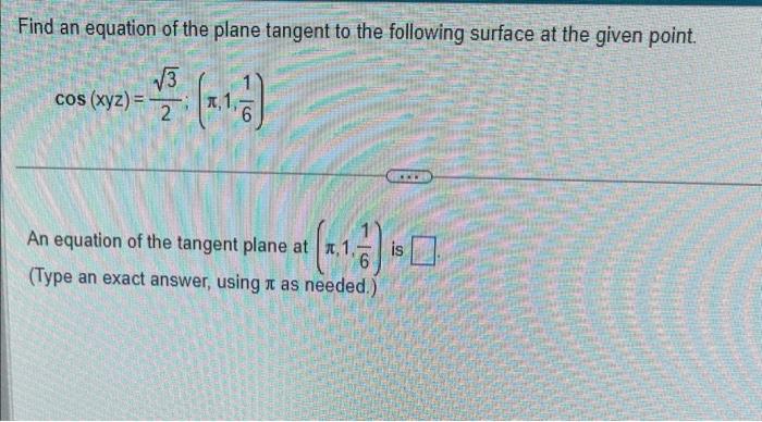 Solved Find an equation of the plane tangent to the | Chegg.com