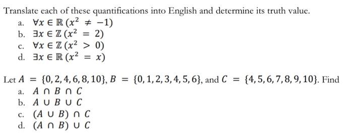 Solved Translate each of these quantifications into English | Chegg.com