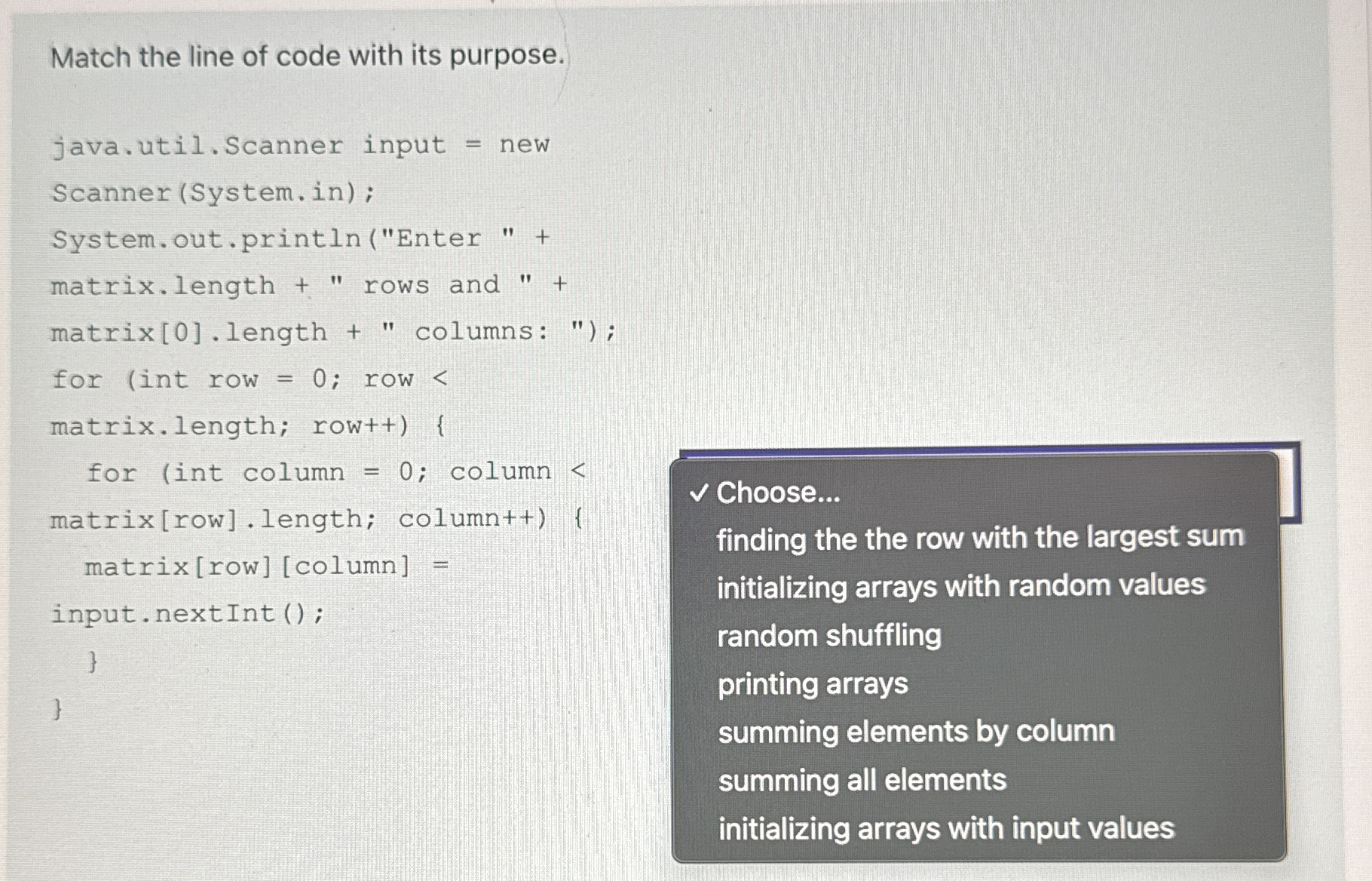 Solved Match the line of code with its purpose. | Chegg.com