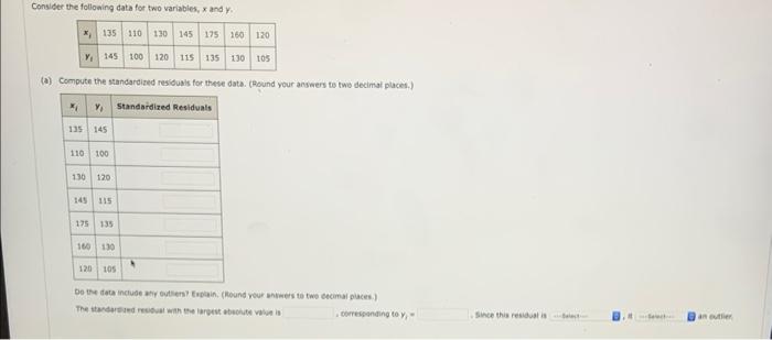 Solved Consider the following data for two variables, x and | Chegg.com