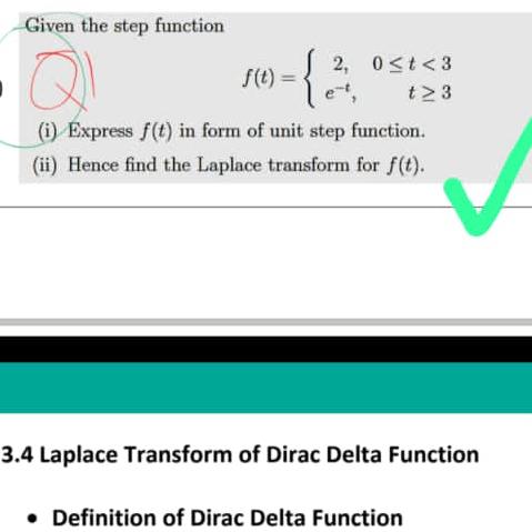 Solved Given the step functionf(t)={2,0≤t