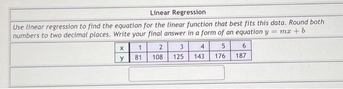 Solved Use linear regression to find the equation for the | Chegg.com