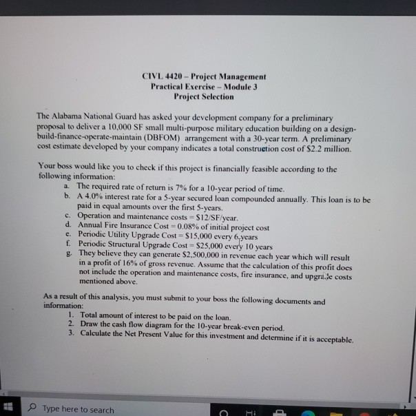 Solved CIVL 4420 - Project Management Practical Exercise - | Chegg.com